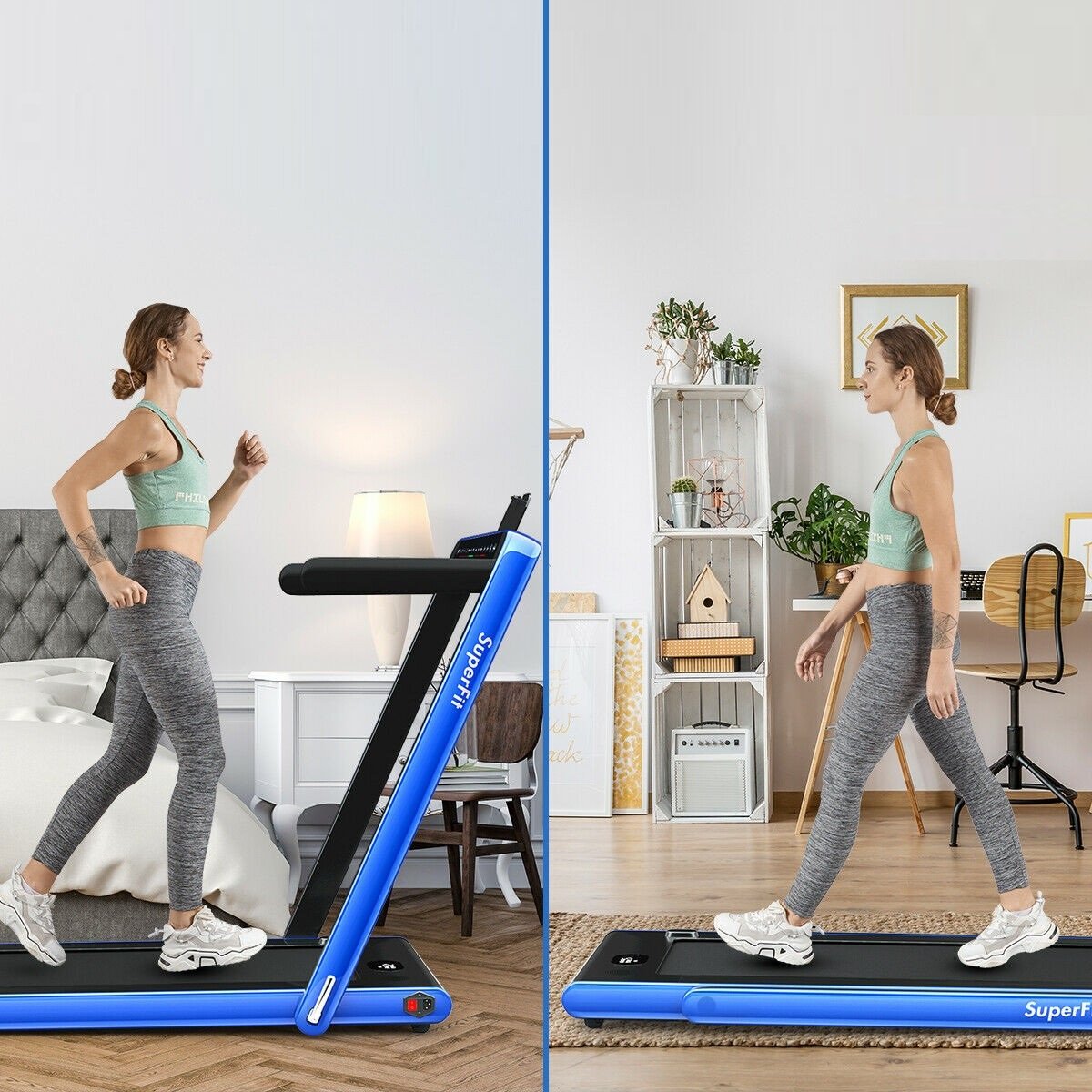 Premium Folding Treadmill Collapsible Electric Walking Pad with Blueto ...